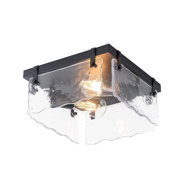 Y'INSP 11.81 in. 2-Light Black Rustic Farmhouse Flush Mount Fixture ...