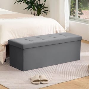 Lusimo 43 in. W Dark Gray Linen Bedroom Bench with Storage Space ...