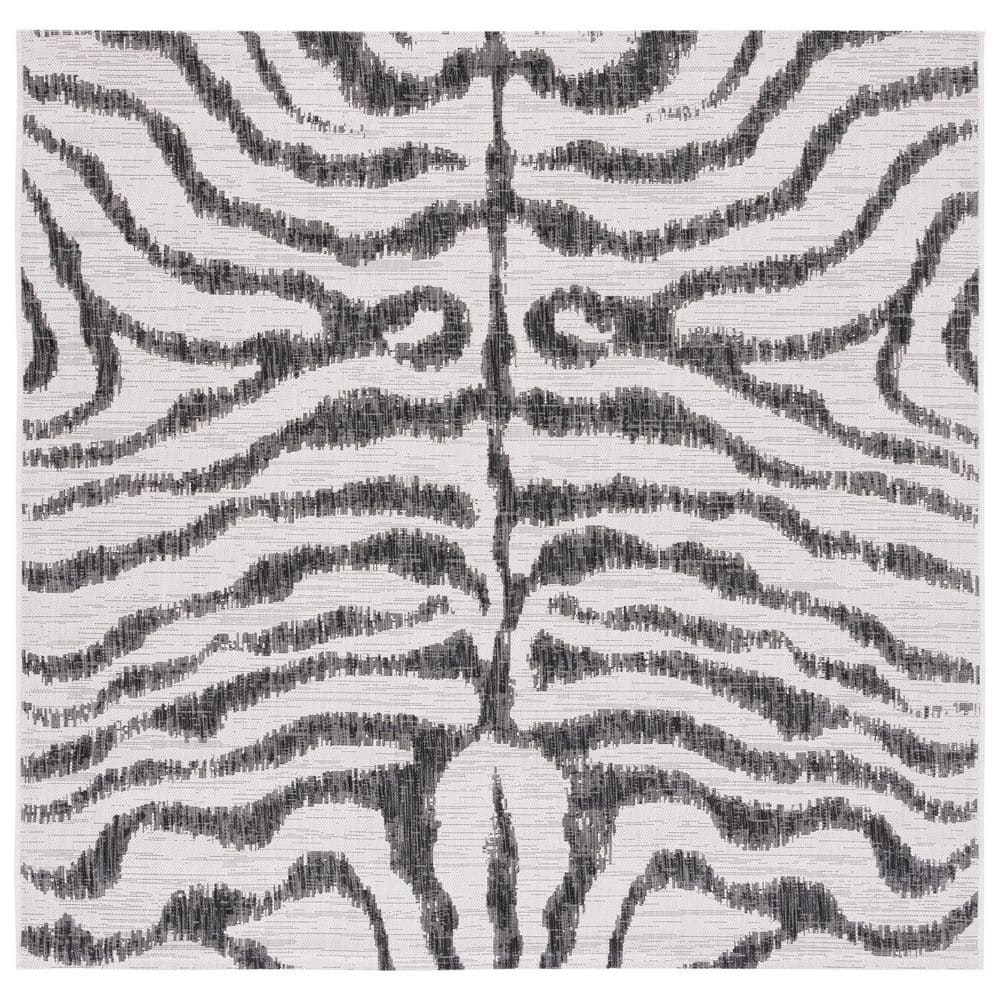 SAFAVIEH Courtyard Ivory/Black 7 ft. x 7 ft. Zebra Indoor/Outdoor ...