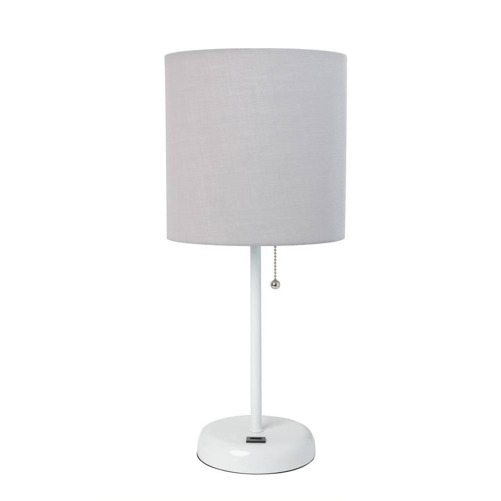 Simple Designs 19.5 in. Grey and White Stick Lamp with USB Charging ...