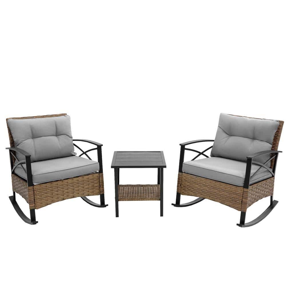 Zeus & Ruta 3- Piece Natural Wicker Rattan Outdoor Rocking Chair Set ...