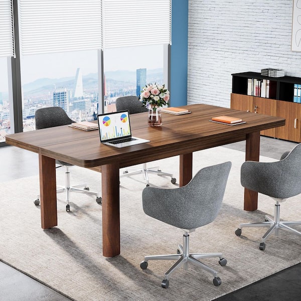 BYBLIGHT Moronia 63 in. Rectangle Brown Solid Wood 4 Legs Meeting ...
