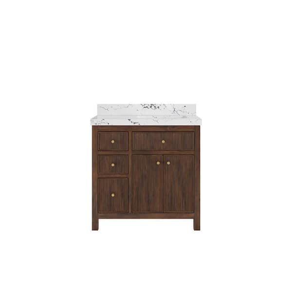 Willow Collections Sonoma Teak 36 in. Right Offset Sink Freestanding ...