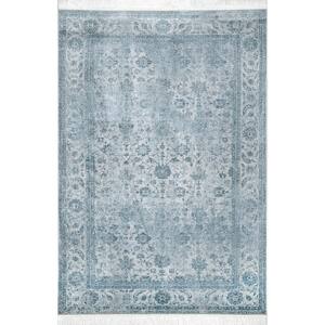 nuLOOM Ethel Medallion Fringe Silver 8 ft. x 10 ft. Area Rug KHMC04G ...