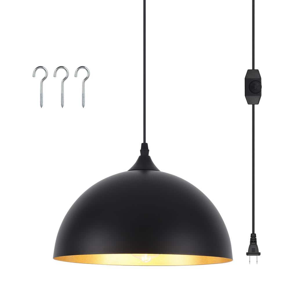 ADSENSTY 1-Light Black Plug In Pendant Light with Metal Shade On/Off ...