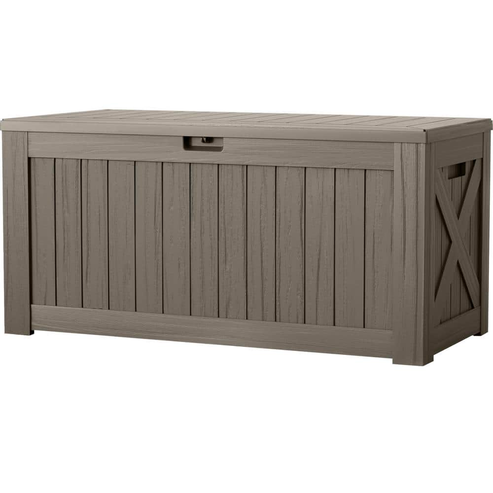Tozey 120 Gal. Outdoor Storage Box Plastic Resin Deck Box, Mocha T ...