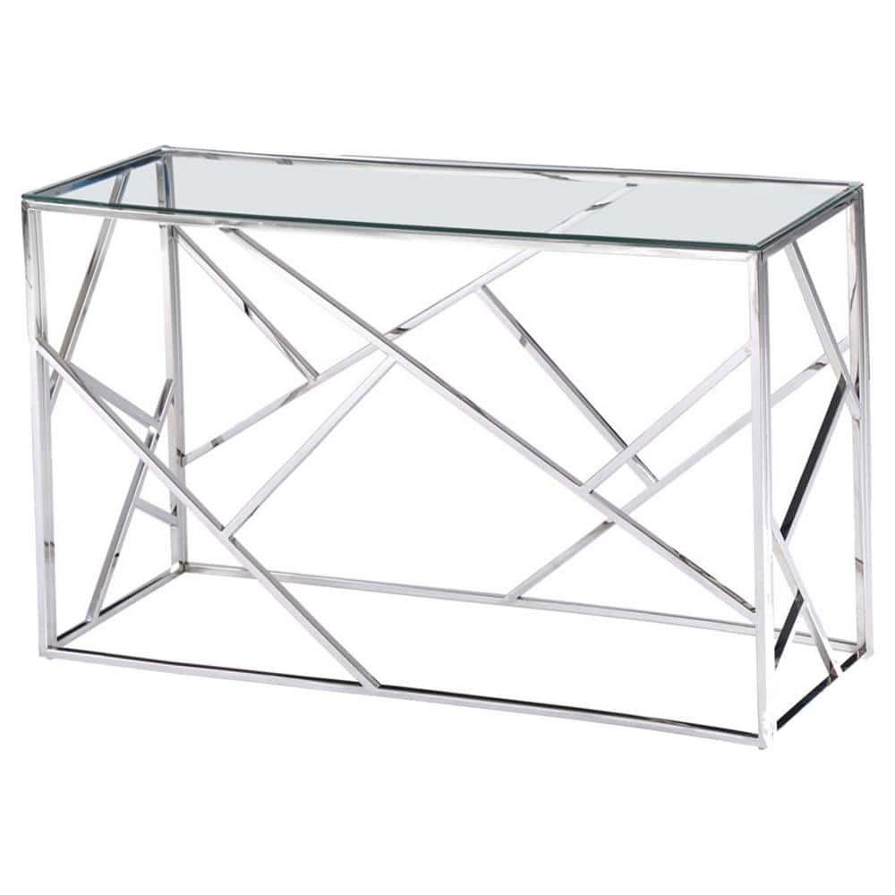 Best Master Furniture Edward 48 in. Silver Rectangle Glass Console ...