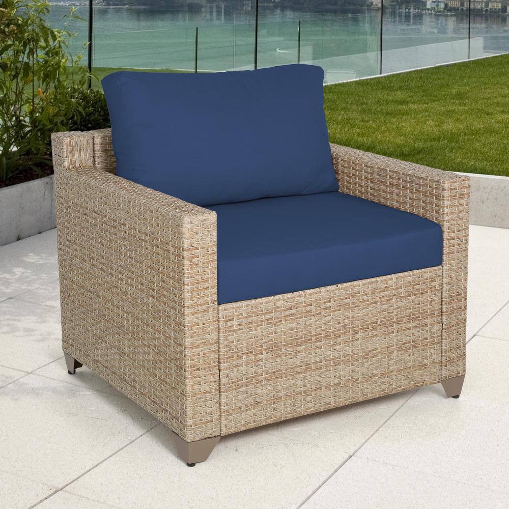 TK CLASSICS Maui Outdoor Club Chair in Natural Aged Wicker with Cobalt ...