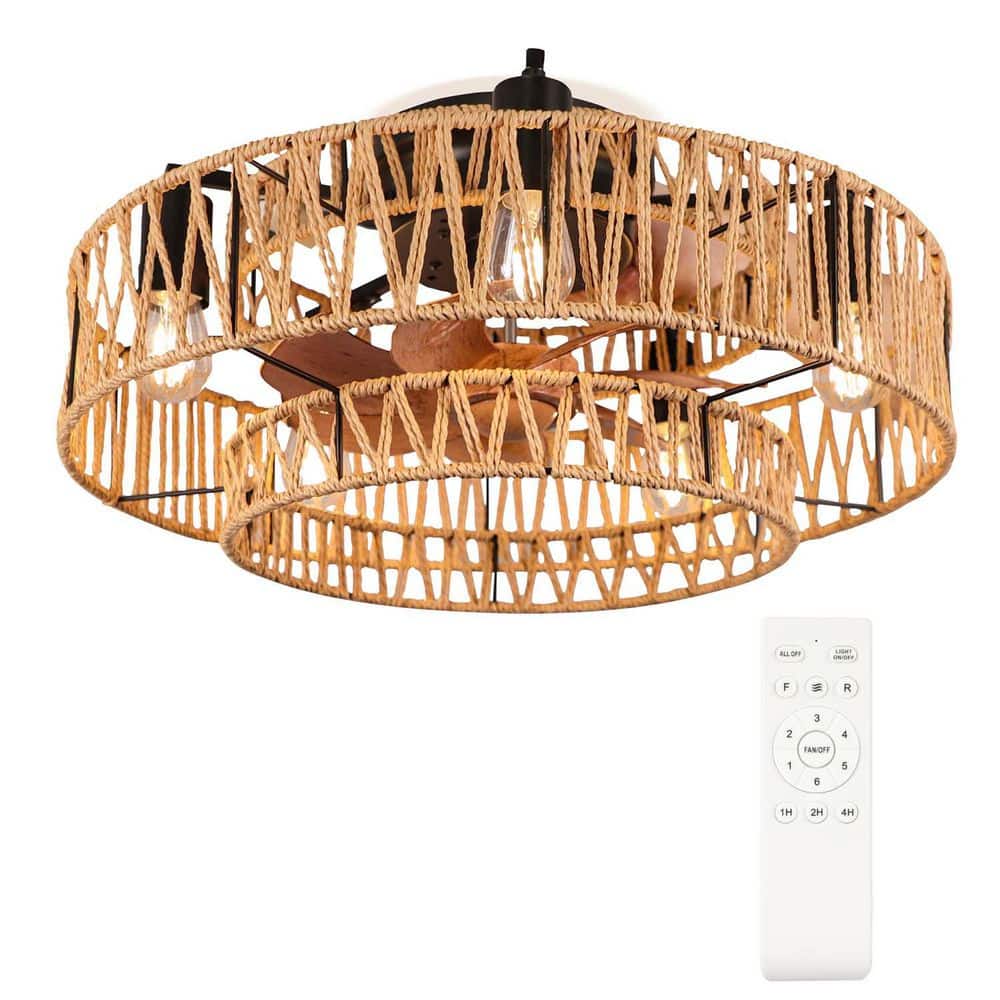 BICIK 20 in. Indoor Black Bohemia Style Cage Flush Mount Ceiling Fan ...