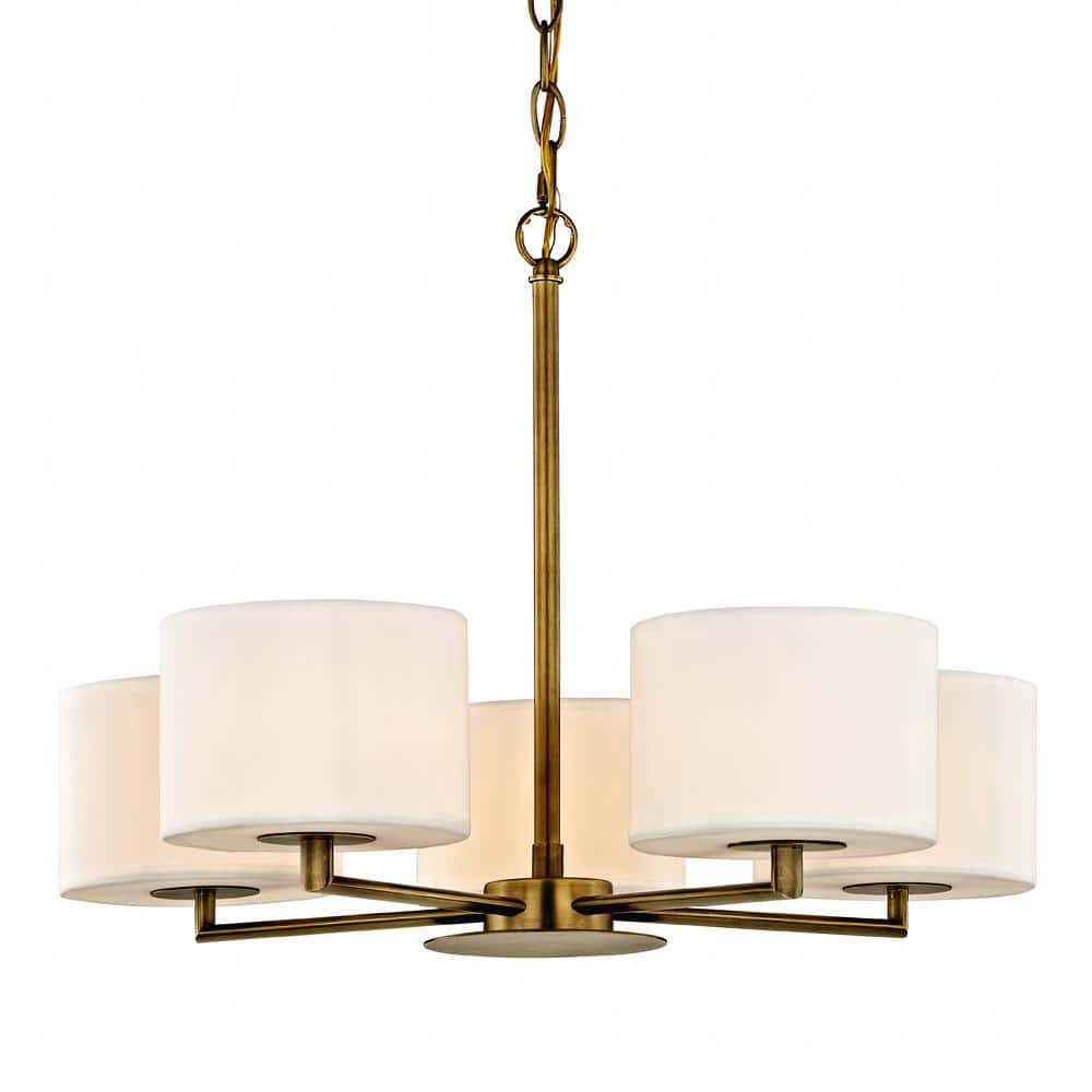 Fifth and Main Lighting Manhattan 5-Light Aged Brass Pendant with Cream ...