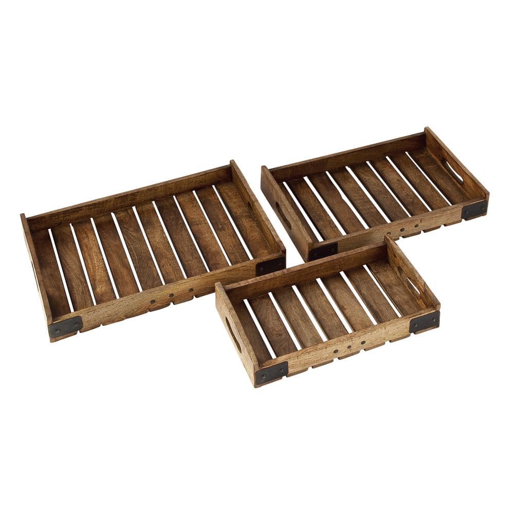 Litton Lane Brown Mango Wood Farmhouse Tray (Set of 3) 30950 - The Home ...