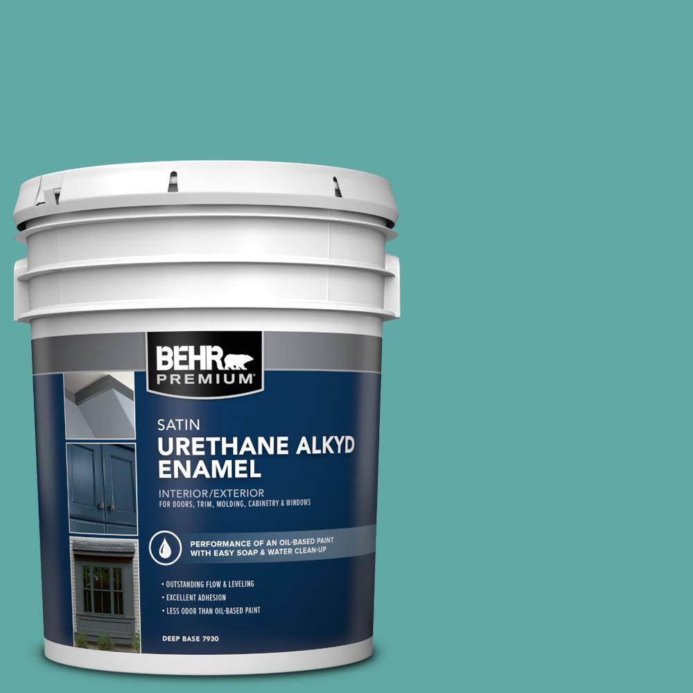 BEHR PREMIUM 5 gal. #500D-5 Teal Zeal Urethane Alkyd Satin Enamel ...