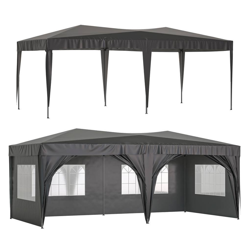 Zeus & Ruta 10 ft. x 20 ft. Black Outdoor Portable Popup Folding Tent ...