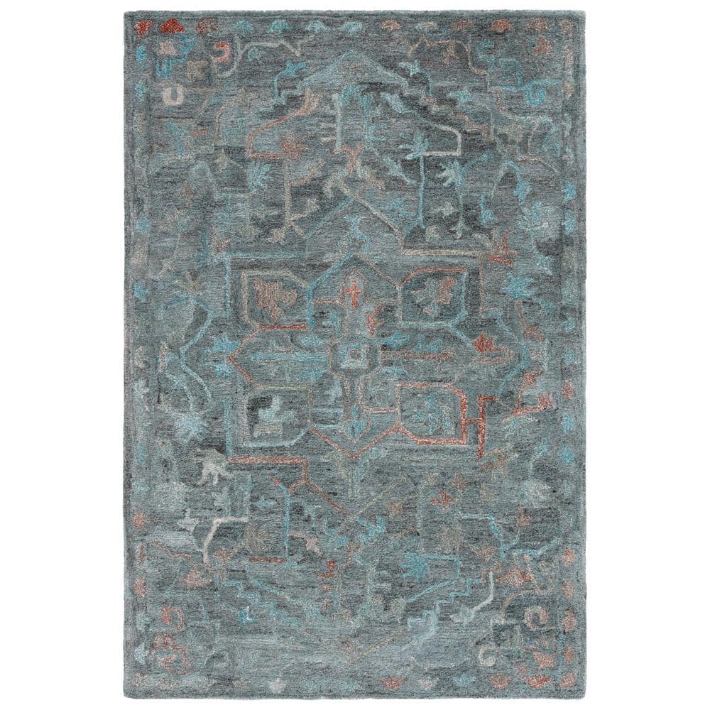 SAFAVIEH Anatolia Teal/Brown 4 ft. x 6 ft. Border Distressed Area Rug ...