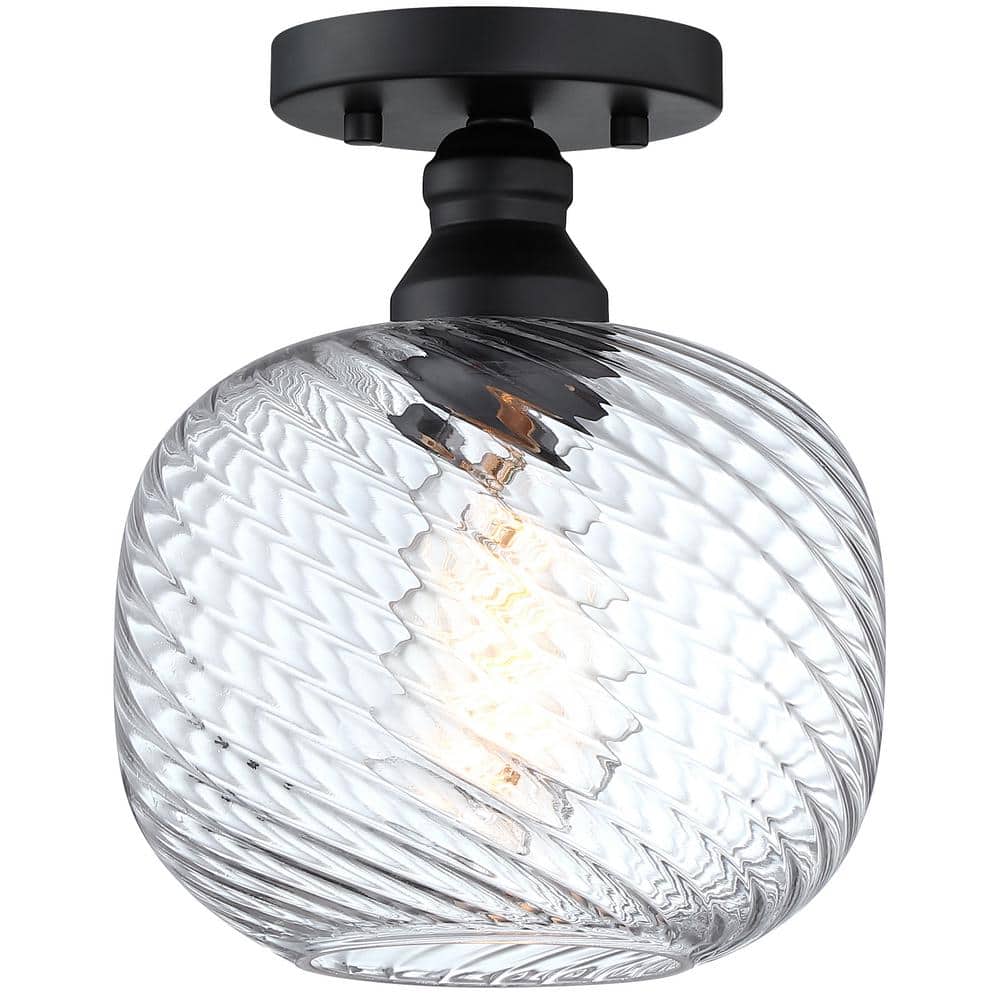 Pia Ricco 7.88 in. 1-Light Black Semi Flush Mount Ceiling Light 1Jay ...