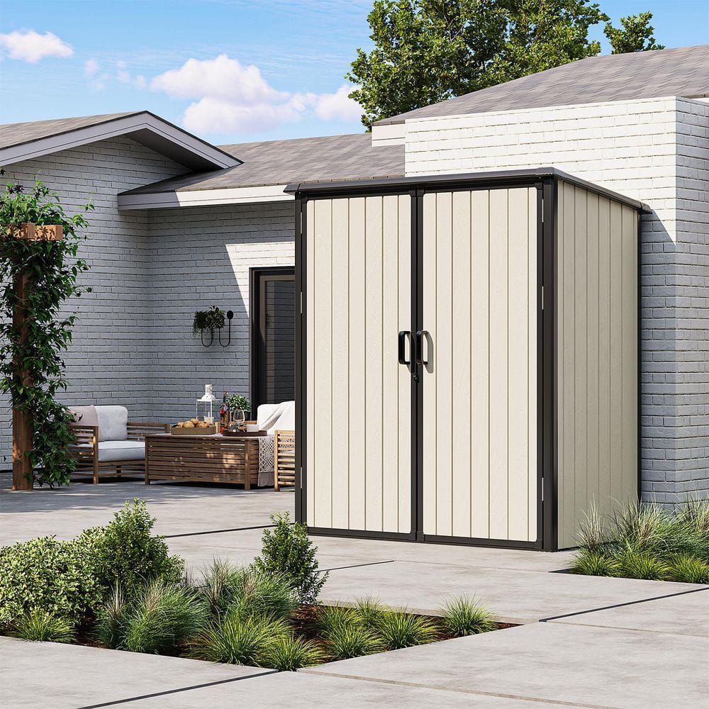 Sizzim 5 ft. W x 3 ft. D Beige Outdoor Storage Plastic Resin Shed with ...