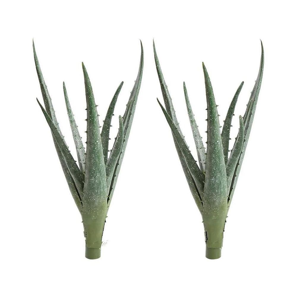 11.4 in. Green Indoor Outdoor Artificial Aloe Plant 2 Pcs Artificial ...