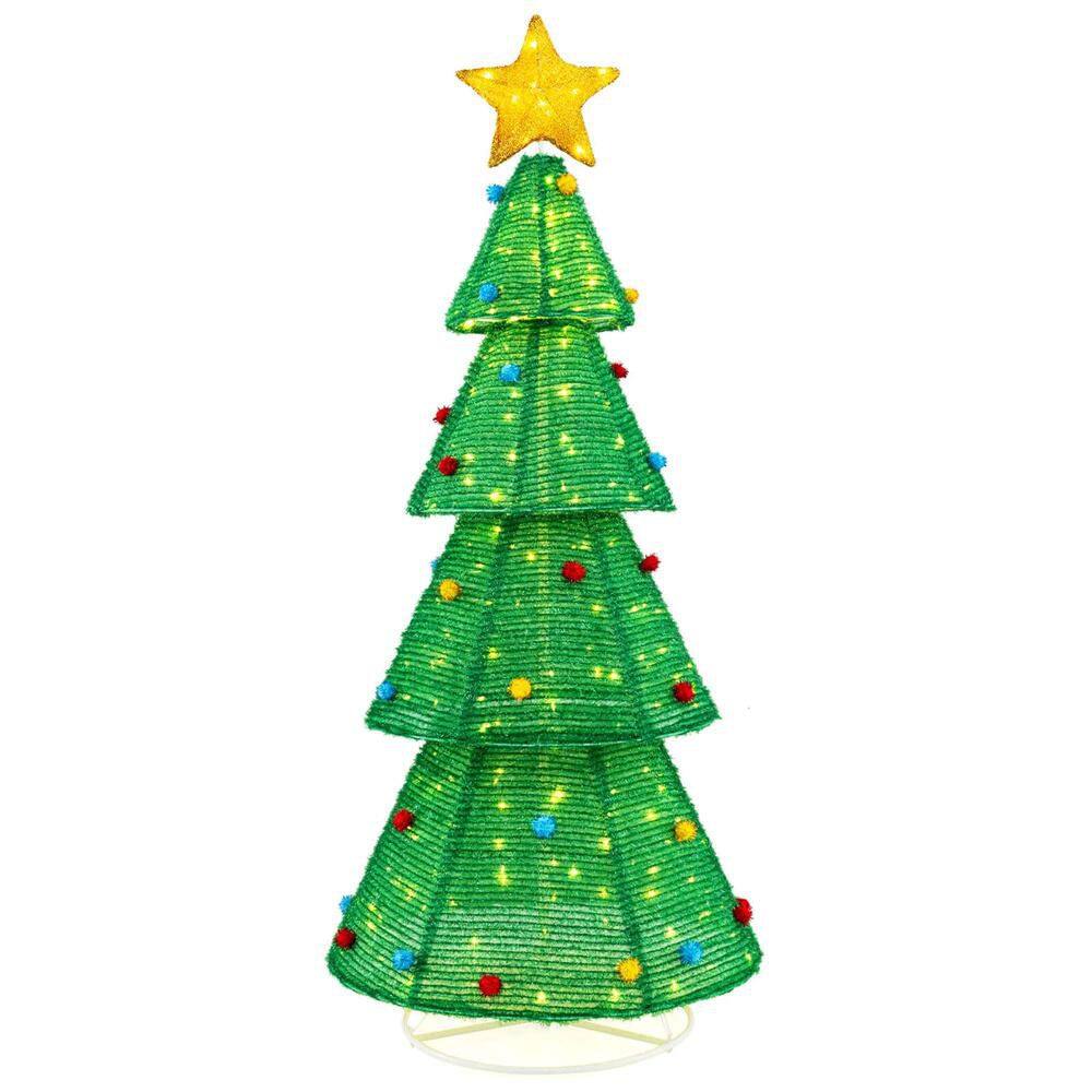 Costway 6.2 ft. Collapsible Christmas Tree with 200 Built-in LED Lights ...