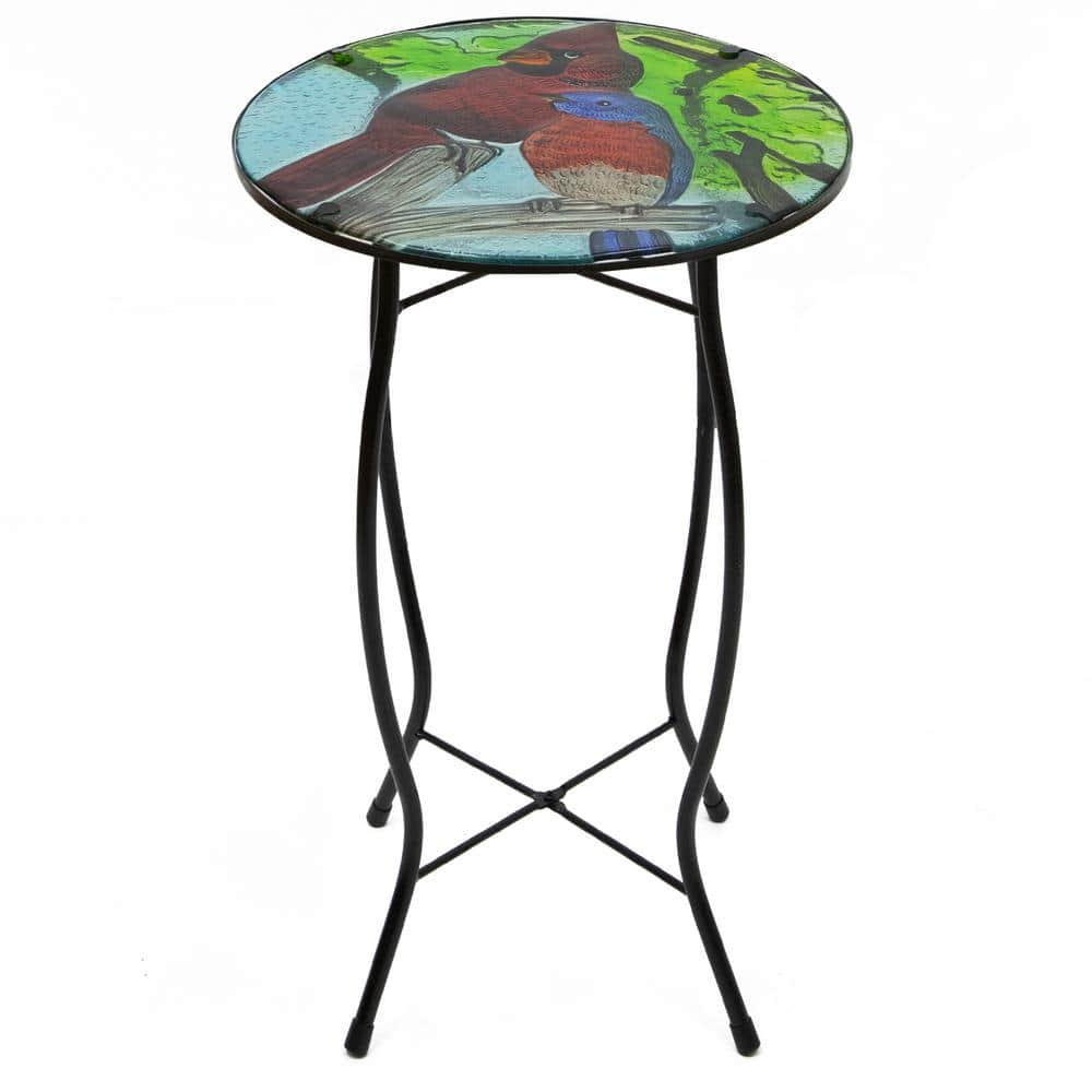 Northlight 19 in. Blue and Red Cardinal Glass Patio Side Table 35127724 ...