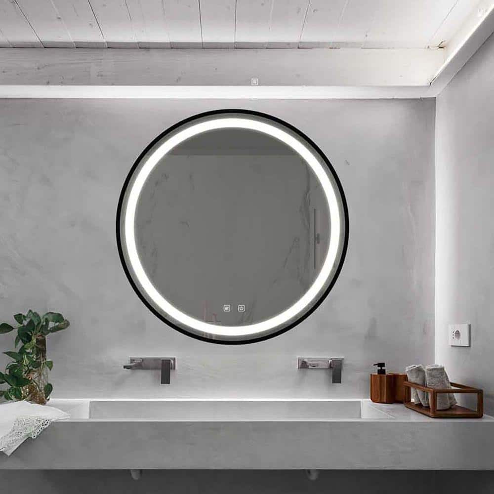 TENGYA LLC 24 in. W x 24 in. H Framless Led Classy Vanity Mirror, Black ...