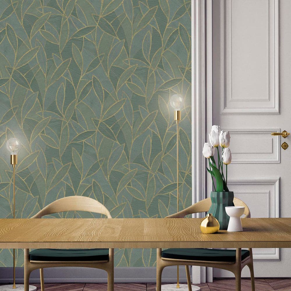 Veer Decor Carved Leaf Dark Moss Wallpaper 8249-AC4 - The Home Depot