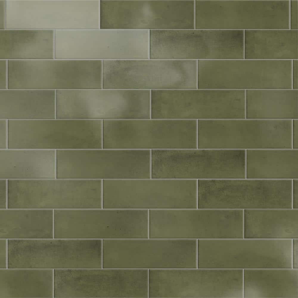 Merola Tile Coco Glossy Moss Verde 2 in. x 5-7/8 in. Porcelain Wall ...