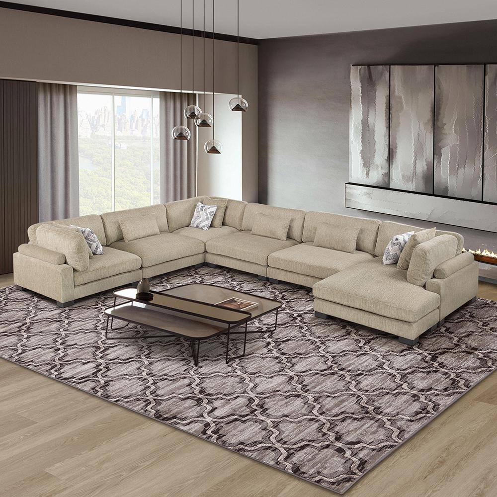 Lazzara Beane 135 in. Pillow Top Arm 6-Piece Textured Microfiber ...