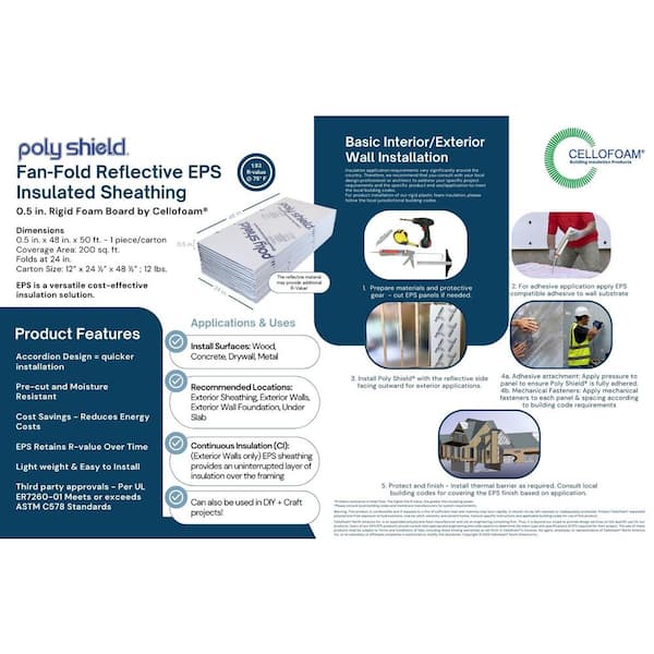Cellofoam Poly Shield Fan-Fold .5 in. x 48 in. x 50 ft. Rigid Foam ...