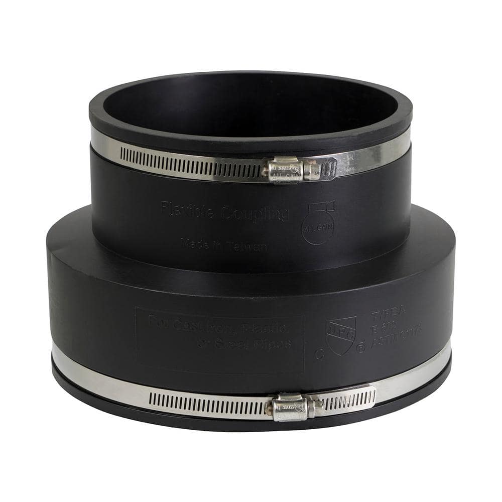 PLUMBFLEX 8 in. x 6 in. PVC Flexible Reducing Coupling with Stainless ...