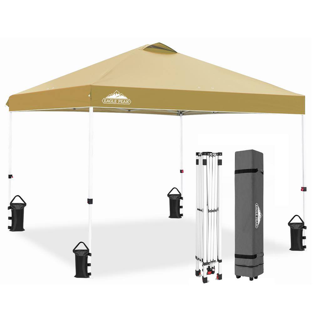 EAGLE PEAK 10 ft. x 10 ft. Pop Up Canopy Tent Instant Outdoor Canopy with 4-Sand Bags E100EPT ...