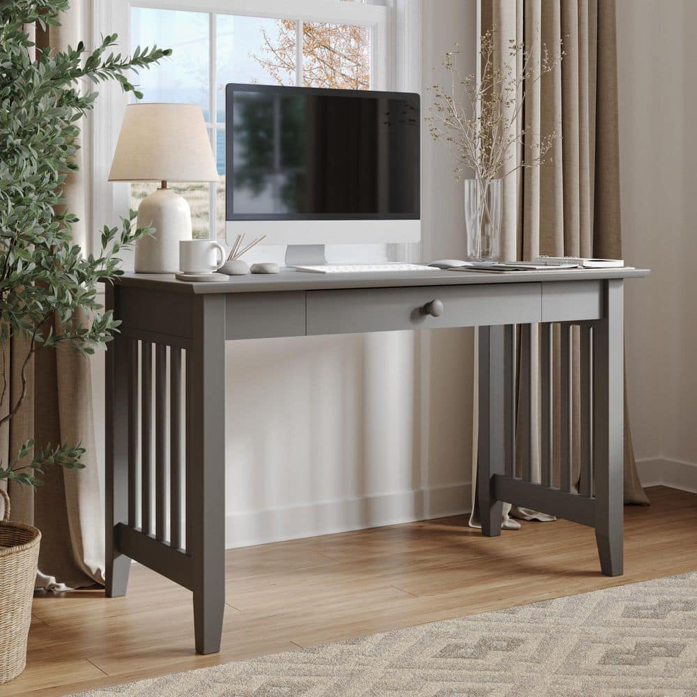 AFI 48 in. Rectangular Grey Solid Wood 1 -Drawer Writing Computer Desk ...