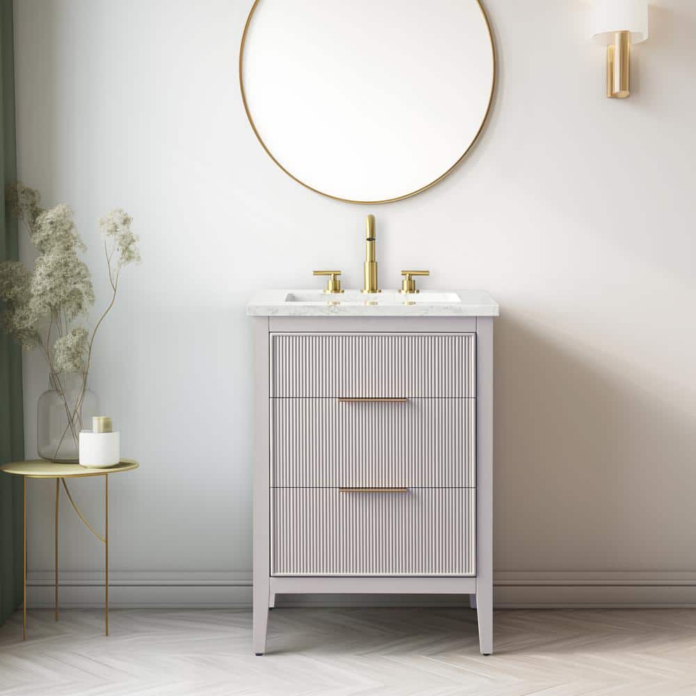 SUDIO Emma 24 in. W Bath Vanity in Taupe with Engineered Stone Top in ...
