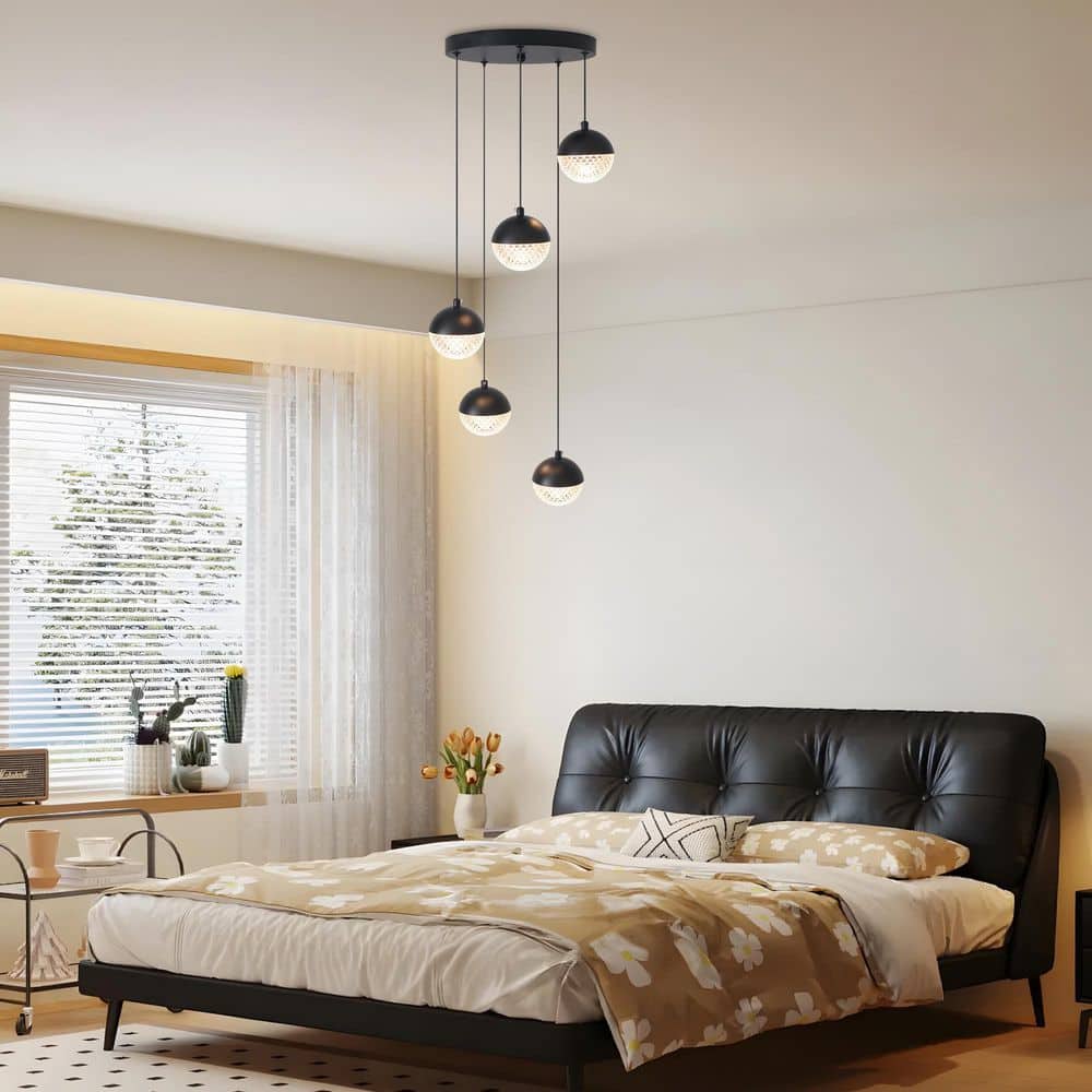 ADSENSTY 5-Light Black Integrated LED Modern Pendant Light for Dining ...