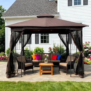 8 ft. x 5 ft. Outdoor Gazebo with Double Roof, Sturdy Galvanized Steel ...