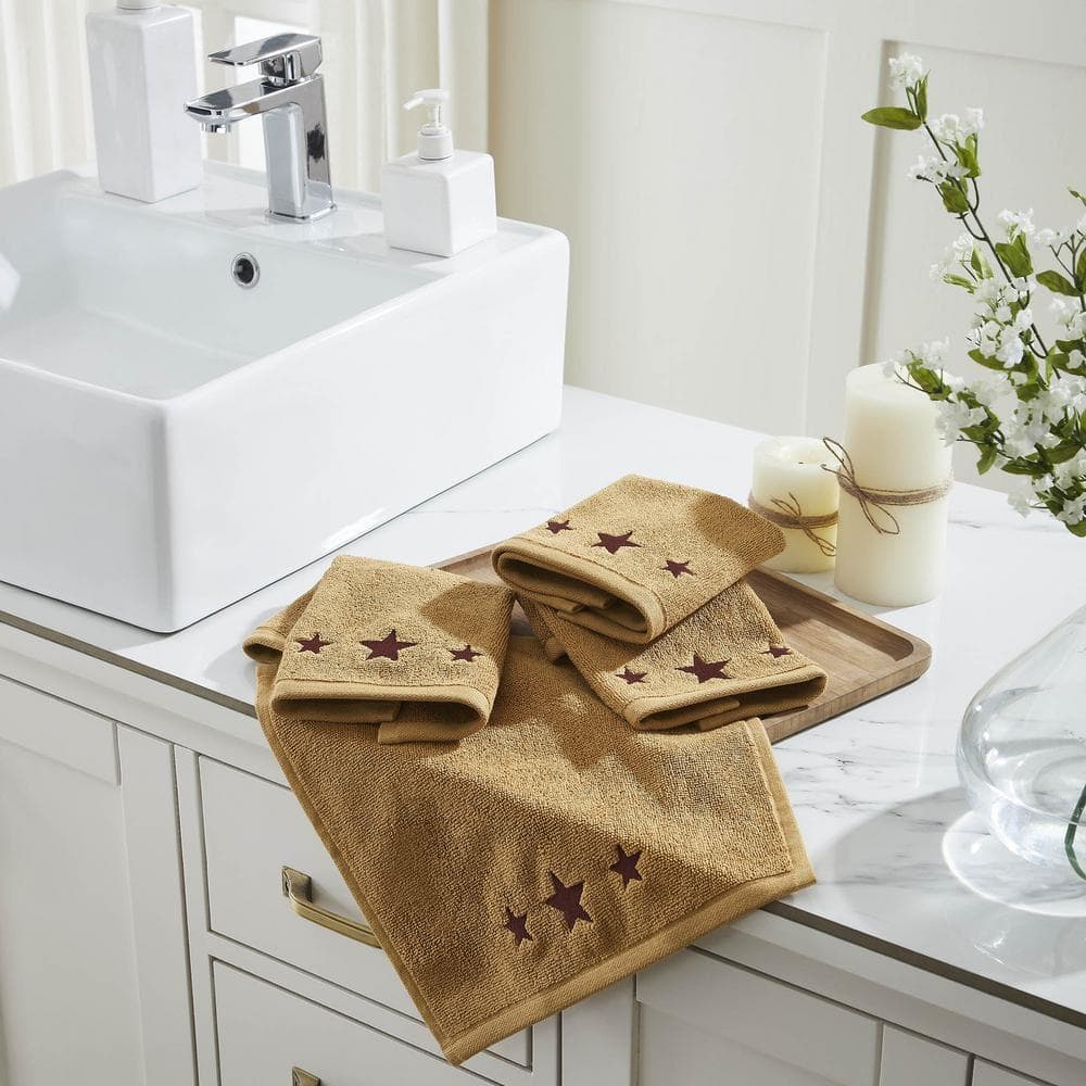 VHC Brands Burgundy Stars Doe Tan 100% Cotton Washcloth (Set of 4 ...