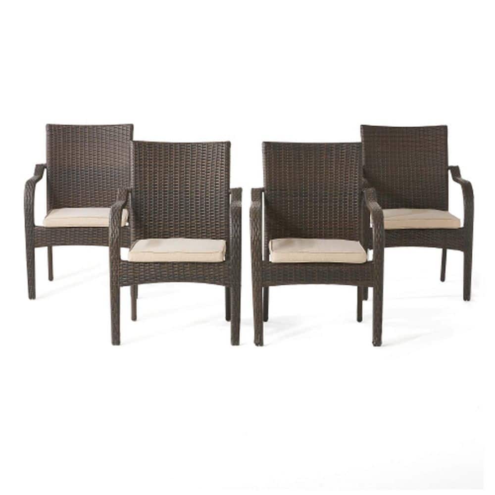 Resin Brown Wicker Outdoor Dining Chair with Water-resistant cushions ...