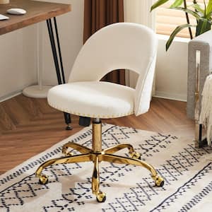 Winado Teddy Fleece Fabric Swivel Task Chair in Beige with Armless ...