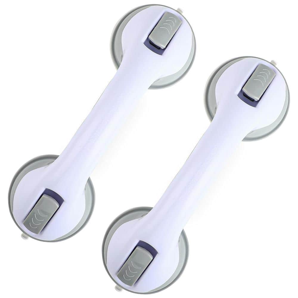 Lukvuzo 12 in. Strong Suction Shower Bar Grab Bar in Gray White, 2-Pack ...
