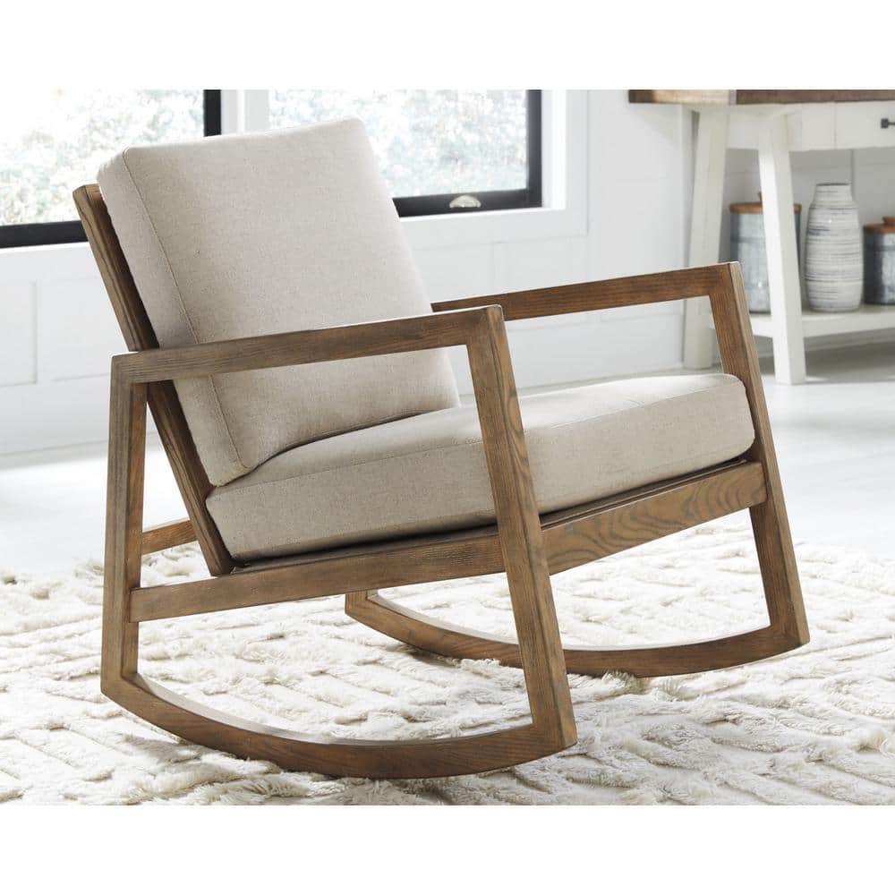 Signature DESIGN BY ASHLEY Novelda Brown/Beige Linen/Cotton Rocker Arm ...