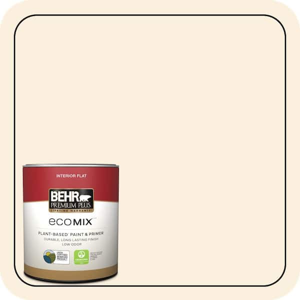 BEHR PREMIUM PLUS 1 qt. #PWN-40 Elegant Ivory Flat EcoMix Plant-Based ...