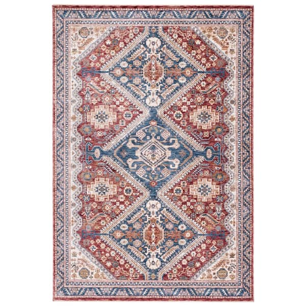 SAFAVIEH Heirloom 5 ft. x 8 ft. Navy/Rust Border Distressed Area Rug ...