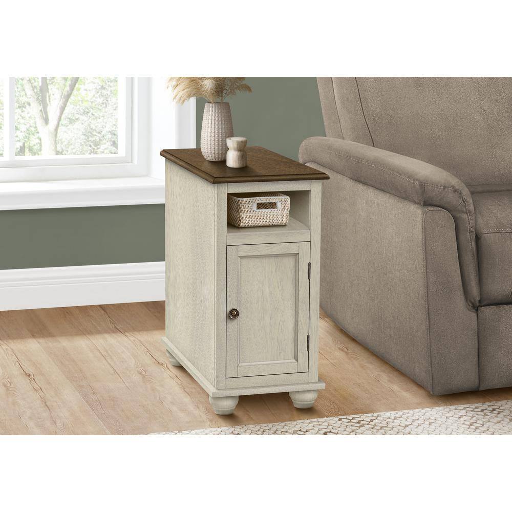 21.75 in. Antique White and Espresso Veneer Rectangle Top MDF End Table ...