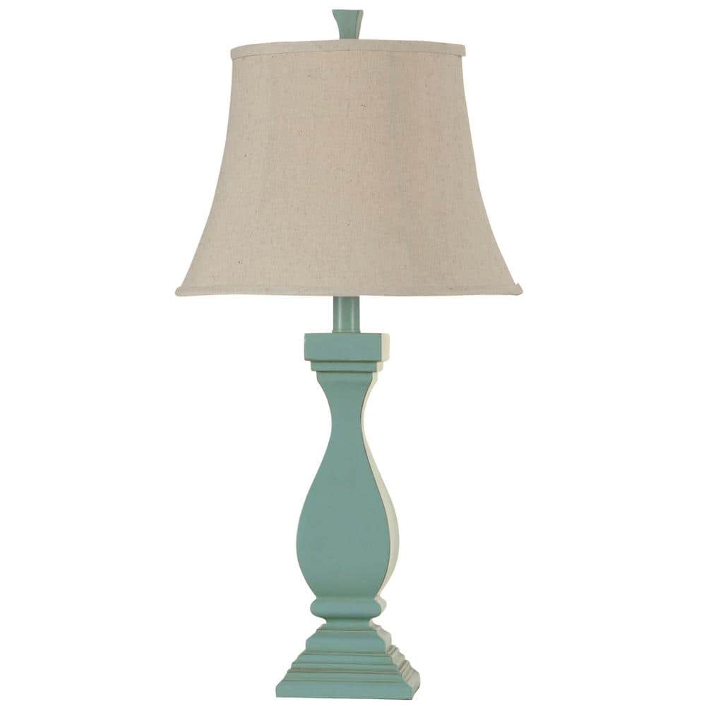 StyleCraft 30 in. Ocean Mist Blue Distressed Table Lamp with Oatmeal ...