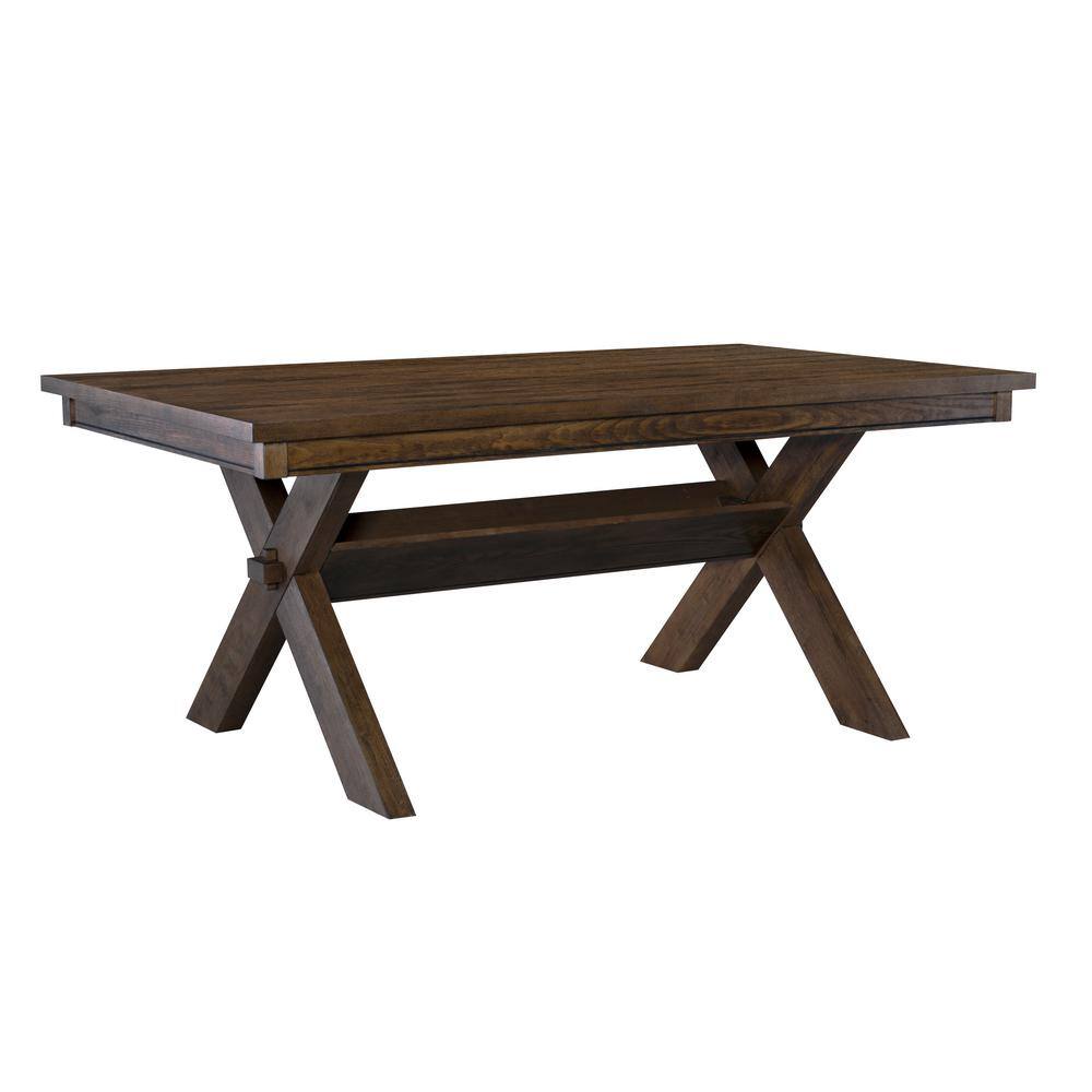 Powell Company Krause Rustic Umber Brown Wood 70 in. Cross Leg Dining ...