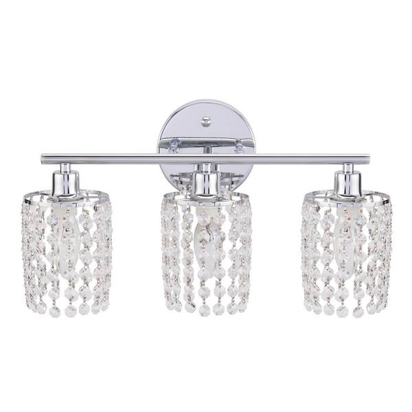 Merra 16.7 in. 3-Light Chrome Decorative Vanity Light with Crystal ...