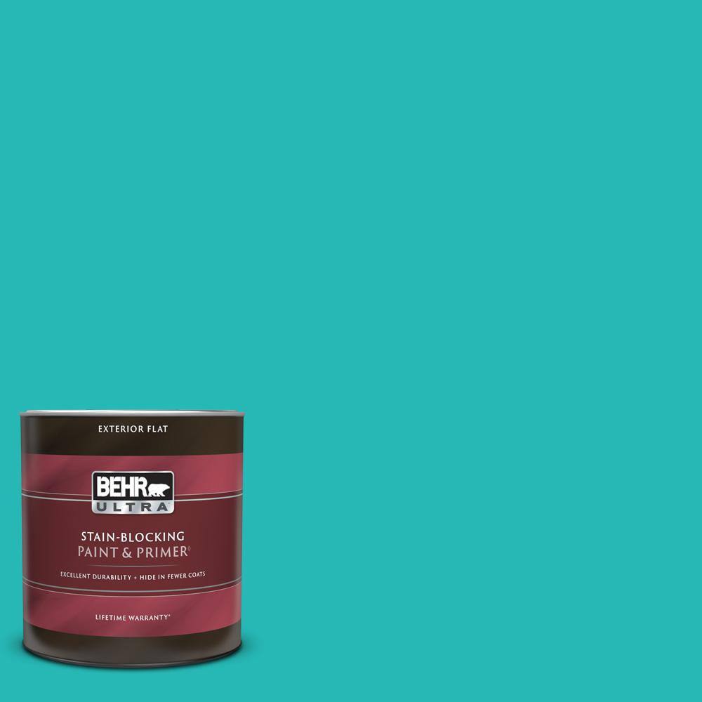 BEHR ULTRA 1 qt. #MQ4-21 Caicos Turquoise Flat Exterior Paint & Primer ...