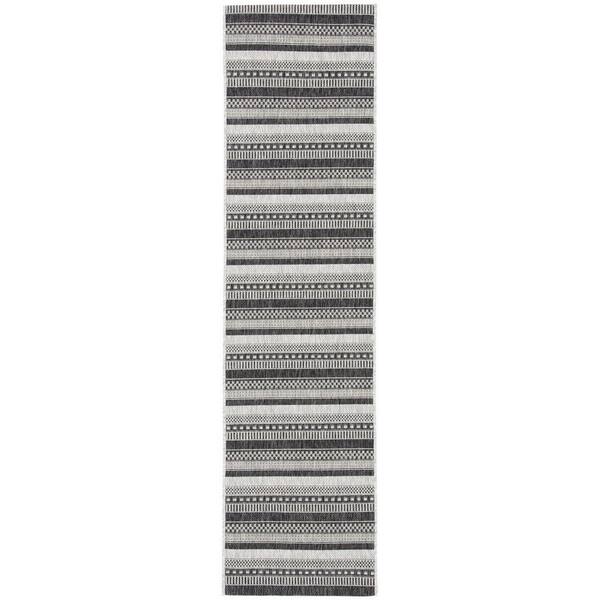 SAFAVIEH Courtyard Black/Gray 2 ft. x 7 ft. Striped Tribal Indoor ...