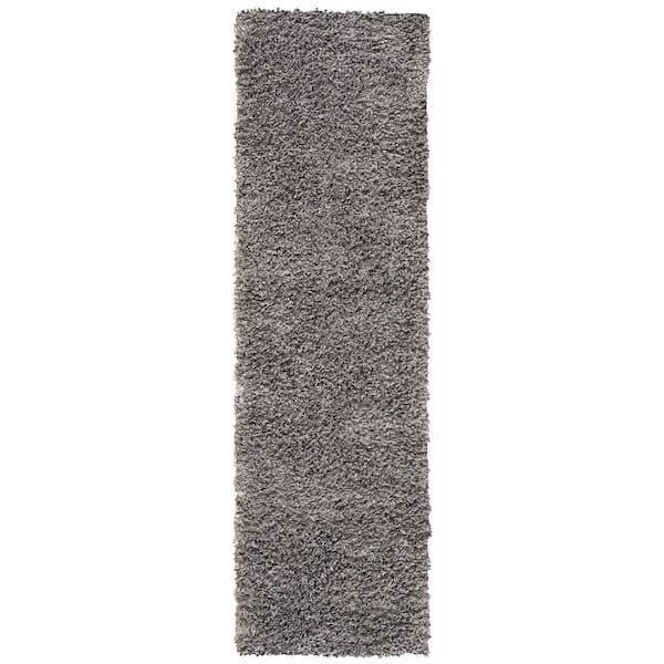 SAFAVIEH August Shag Gray 2 ft. x 8 ft. Solid Runner Rug AUG200F-28W ...