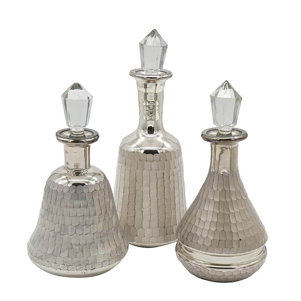 A & B Home Silver Glass 4.9 in. Decorative Bottles (Set of 3) 62199-3 ...