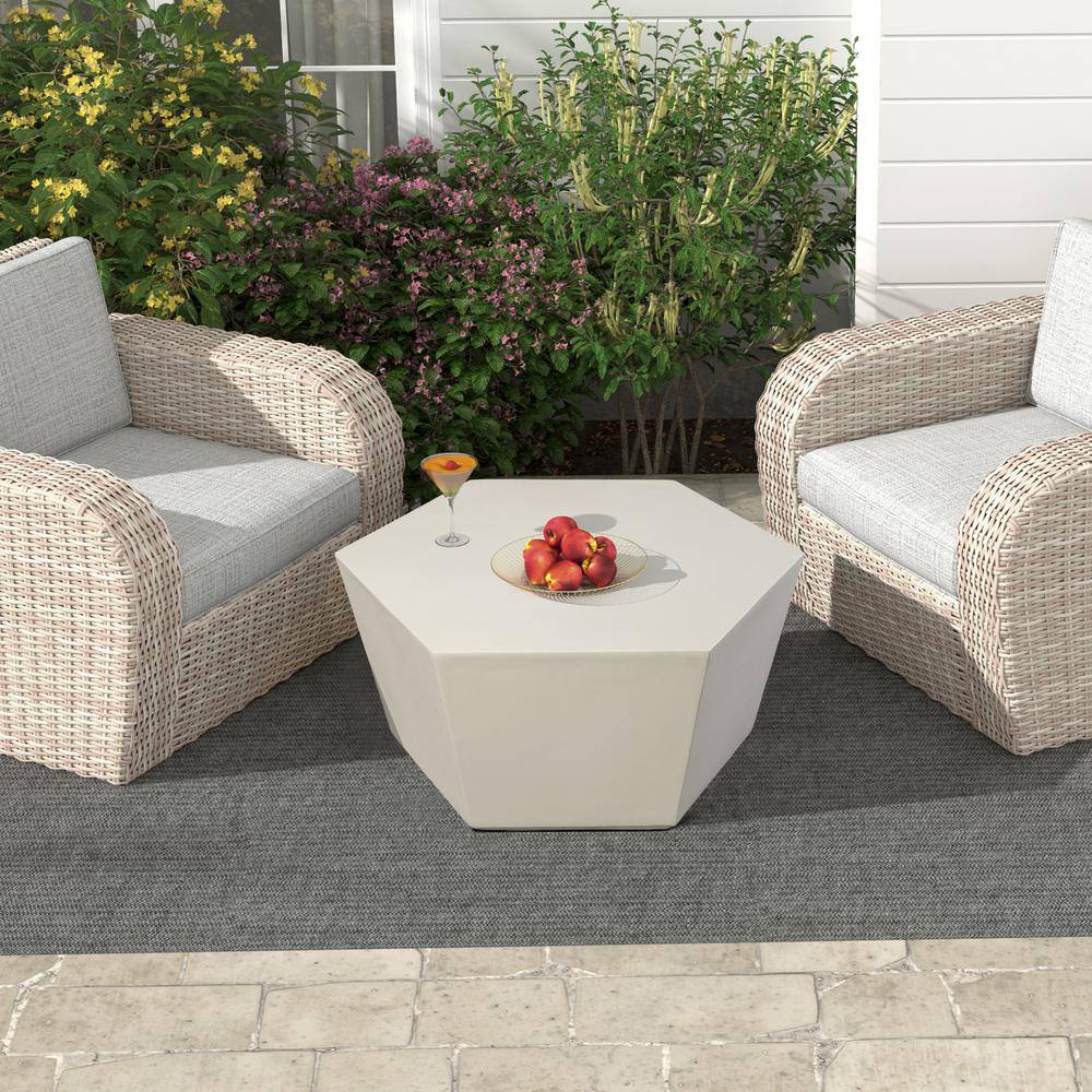UPHA 28 in. Off-White Hexagon Concrete Outdoor Coffee Table, Patio ...